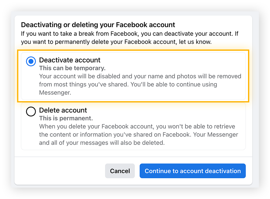 Delete or Deactivate Your Facebook on a Browser or Phone